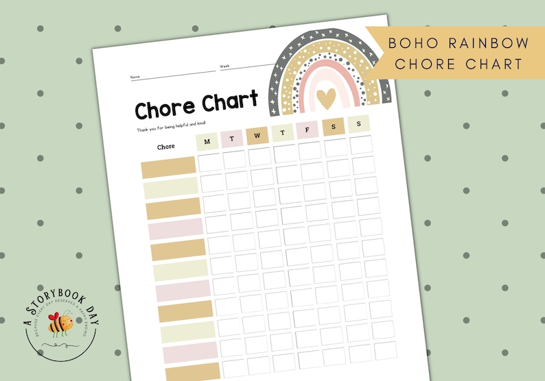 PDF: Boho Rainbows | Chore Chart for Girls | Printable | Reward Chart ...
