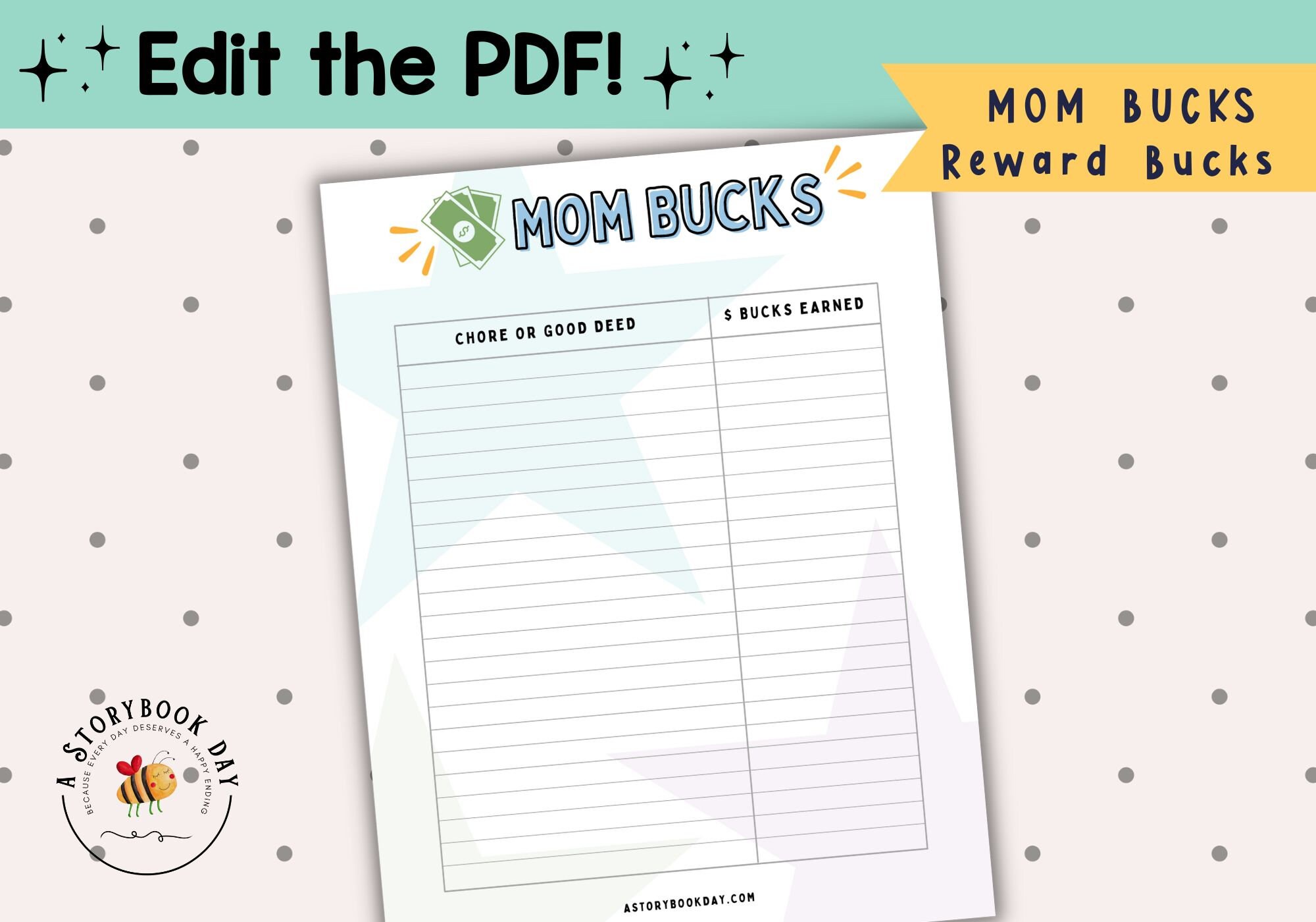 Editable Mom Bucks | Good Behavior Bucks | Reward Bucks for Kids - Etsy