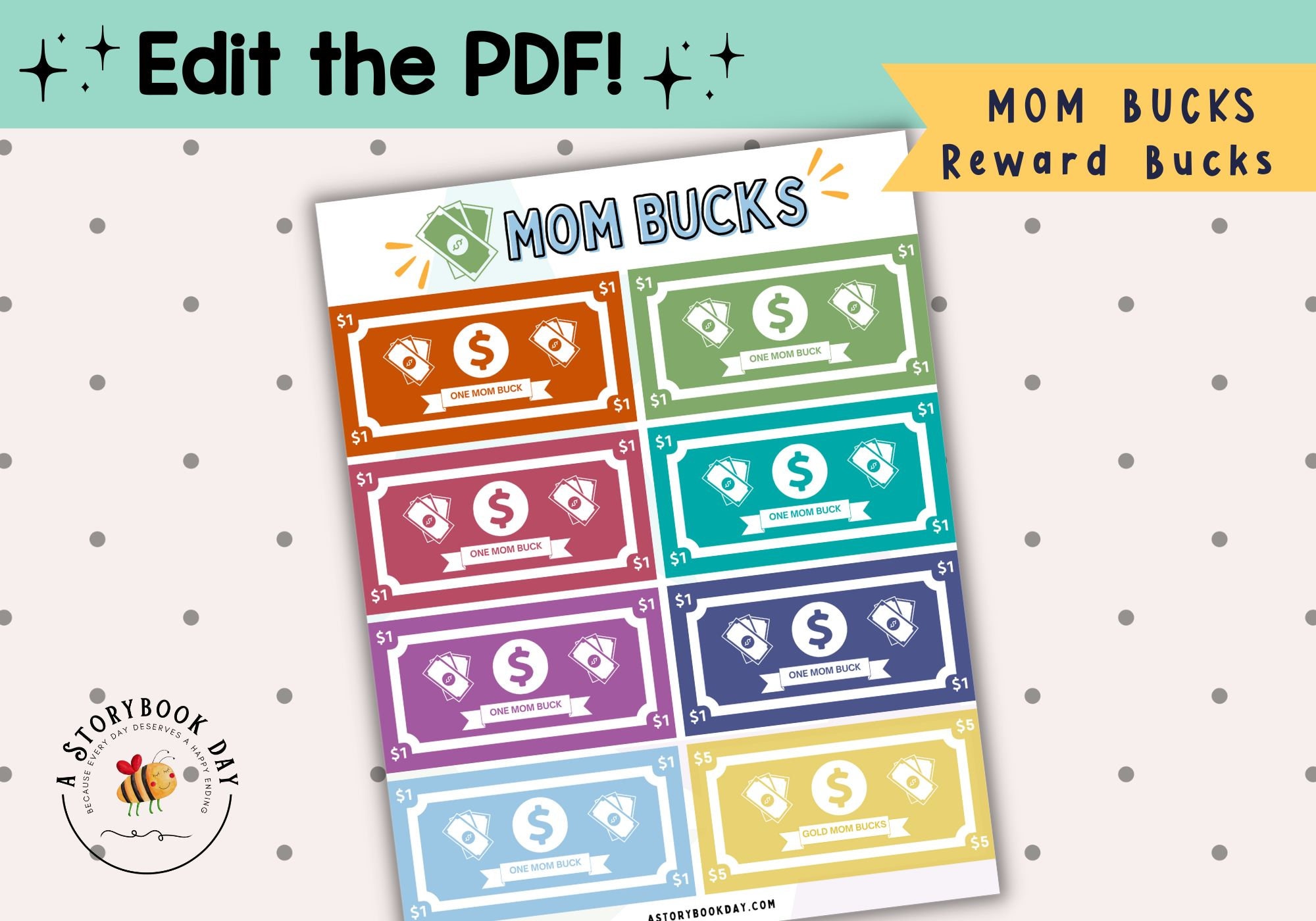 Editable Mom Bucks | Good Behavior Bucks | Reward Bucks for Kids - Etsy