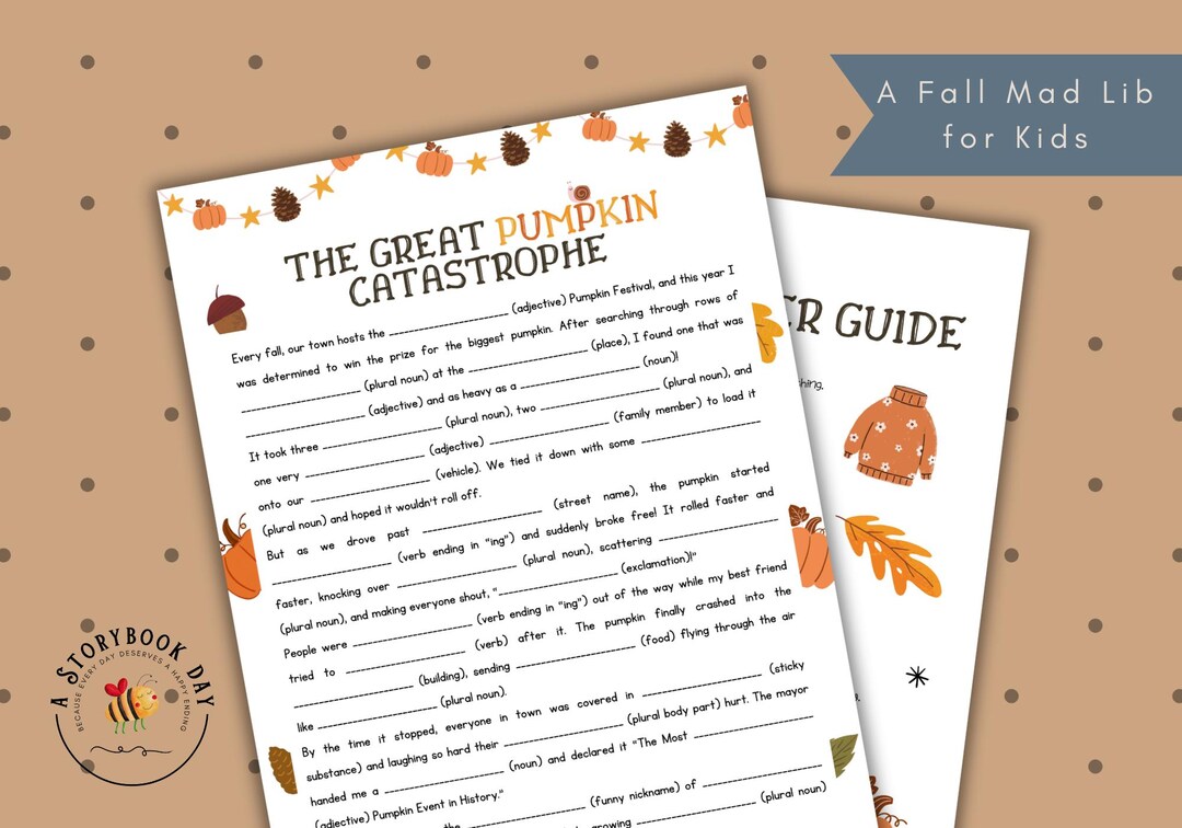 Pumpkin Mad Lib for Kids | the Great Pumpkin Catastrophe - Etsy