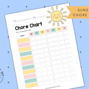 PDF: Sunshine | Chore Chart for Kids | Summer Chores | Printable ...