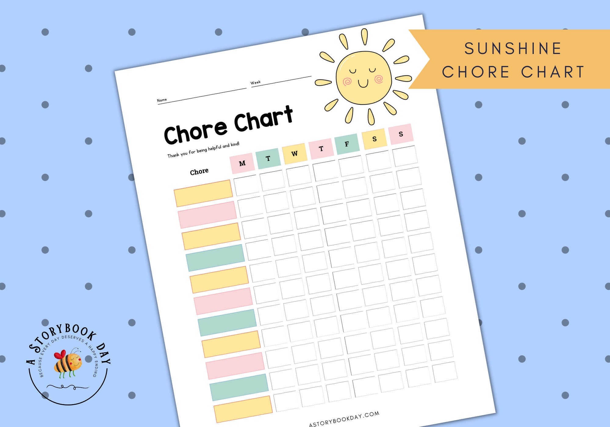 PDF: Sunshine Chore Chart for Kids Summer Chores Printable Reward Chart ...