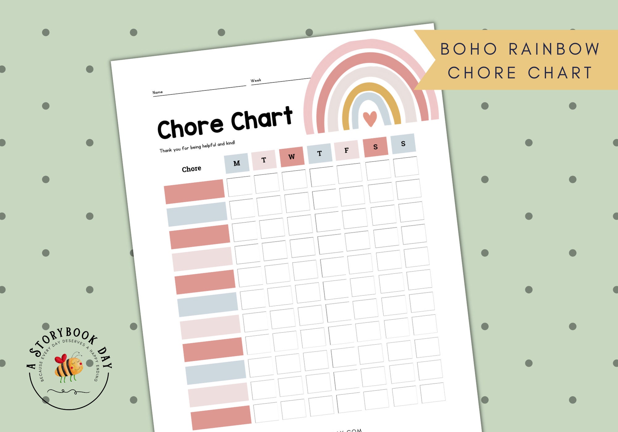 PDF: Boho Rainbows | Chore Chart for Girls | Printable | Reward Chart ...