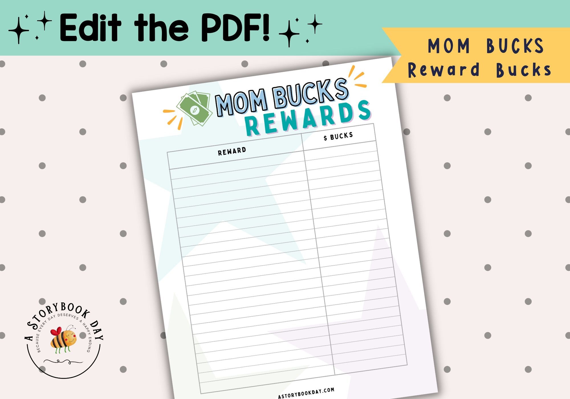 Editable Mom Bucks | Good Behavior Bucks | Reward Bucks for Kids - Etsy