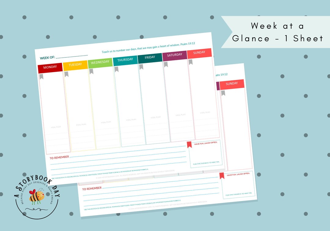 PDF: Week-at-a-glance | One Page Planner - Etsy