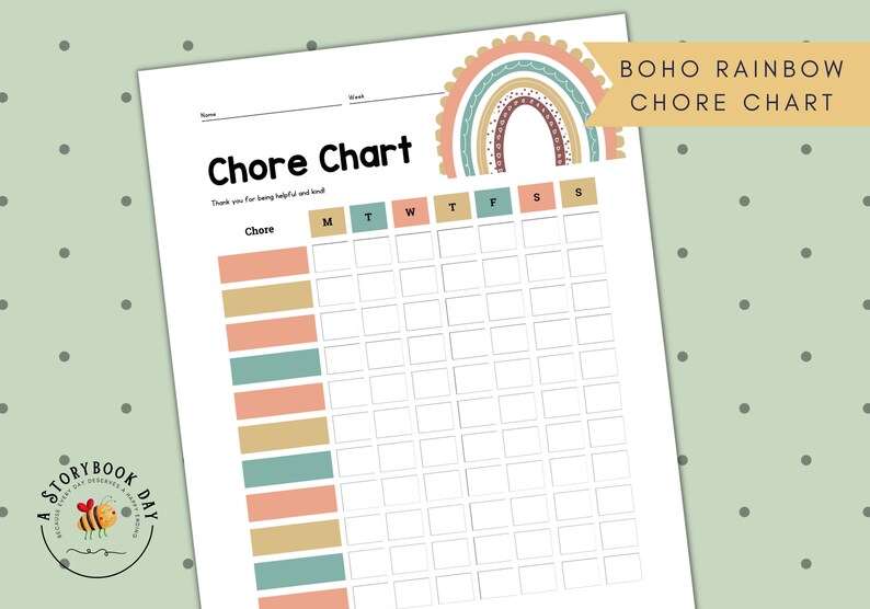 PDF: Boho Rainbows Chore Chart for Girls Printable Reward Chart - Etsy