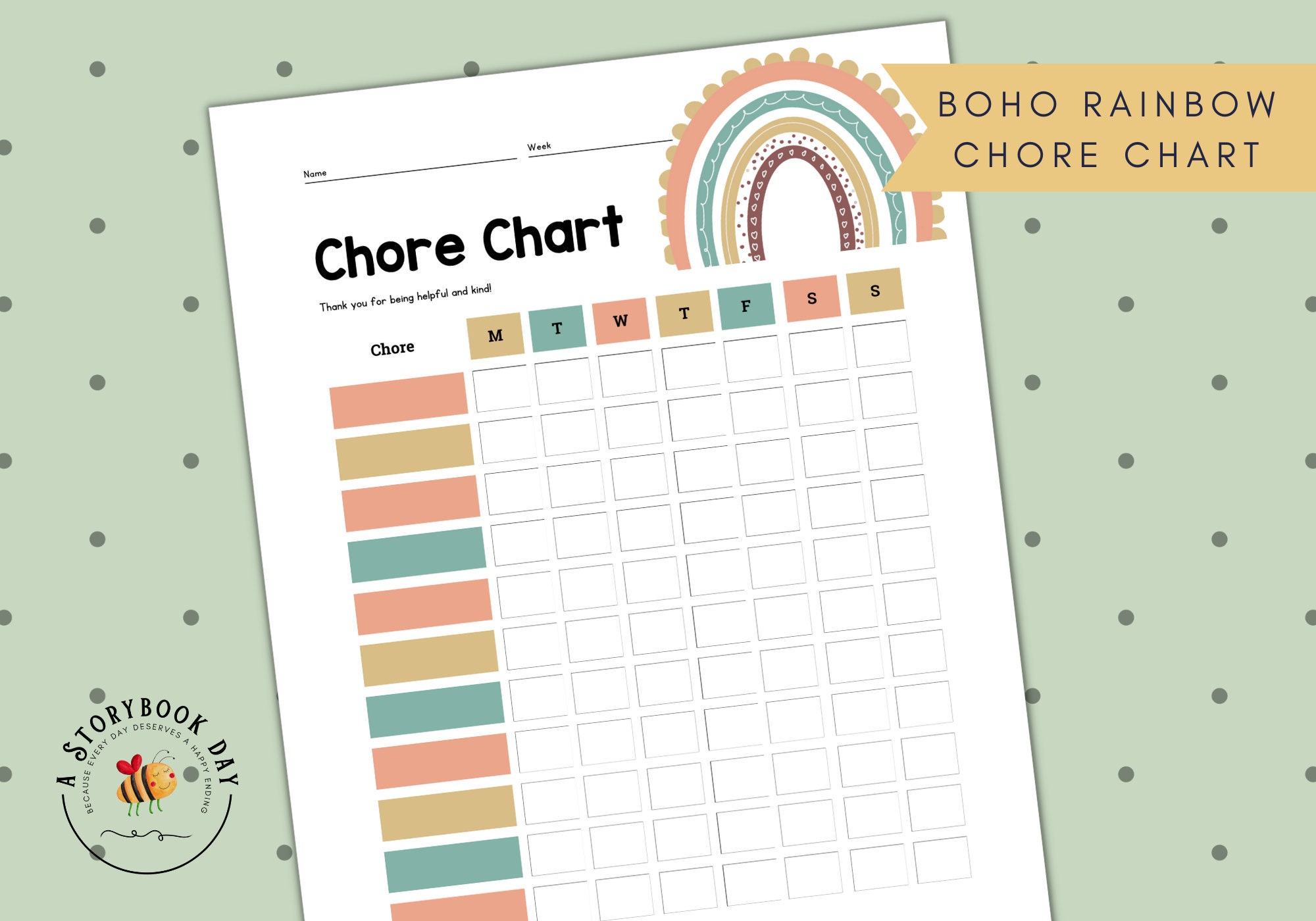 PDF: Boho Rainbows | Chore Chart for Girls | Printable | Reward Chart ...
