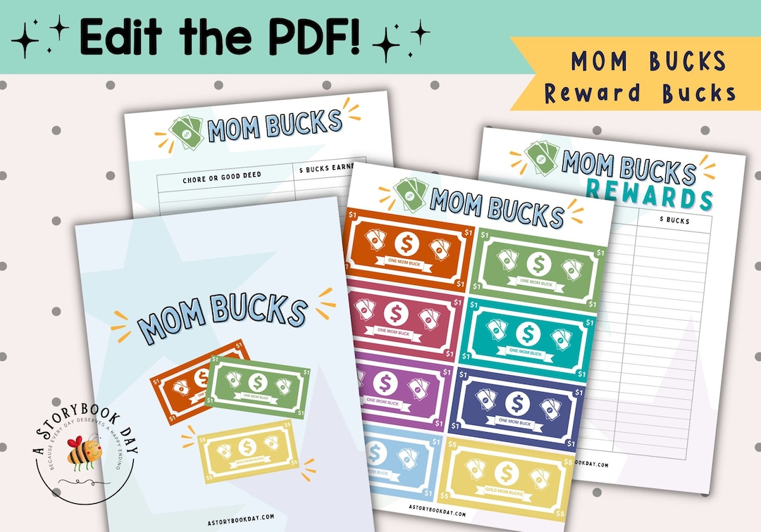 Editable Mom Bucks | Good Behavior Bucks | Reward Bucks for Kids - Etsy