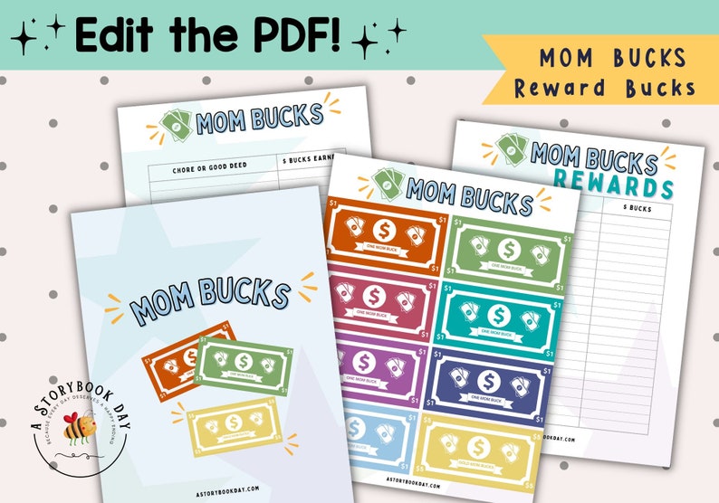 Editable Mom Bucks | Good Behavior Bucks | Reward Bucks for Kids - Etsy