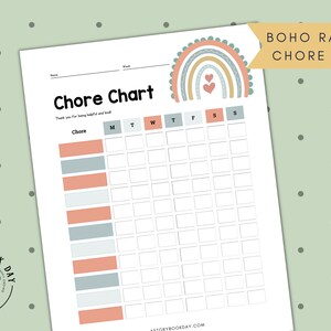 PDF: Boho Rainbows | Chore Chart for Girls | Printable | Reward Chart ...