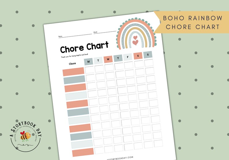 PDF: Boho Rainbows | Chore Chart for Girls | Printable | Reward Chart ...