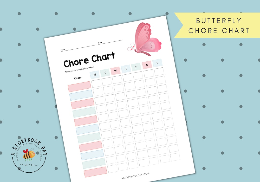 PDF: Butterfly | Chore Chart for Girls | Printable | Reward Chart - Etsy