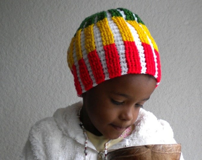 Rasta Beanie, White Rasta Hat, Vertical Stripes Dreadlock Tam, Reggae ...