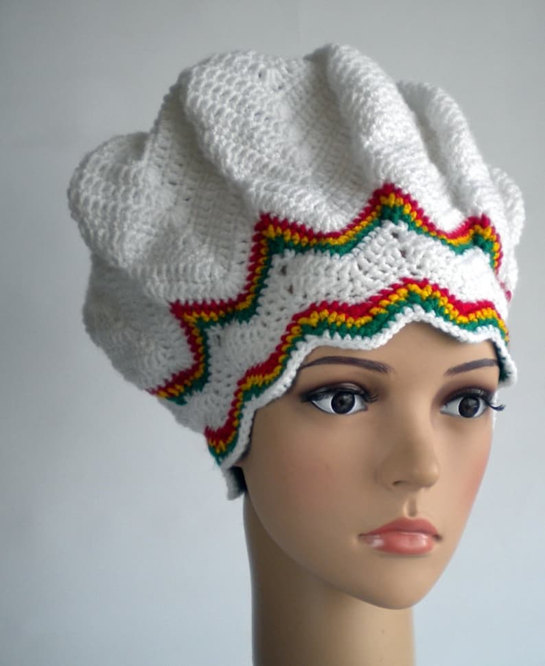 Chevron Beanie Rasta Hat, Dreadlock Crown, Slouchy Reggae Hat, Rasta ...