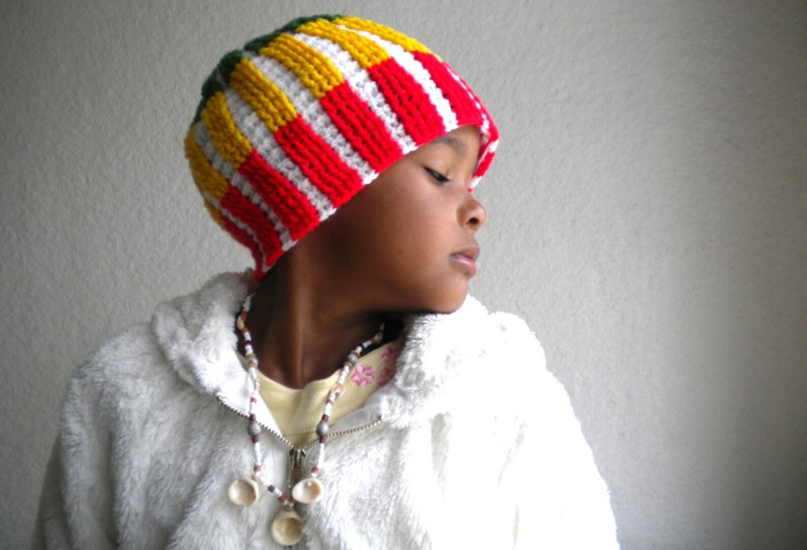 Rasta Beanie White Rasta Hat Vertical Stripes Dreadlock Tam - Etsy