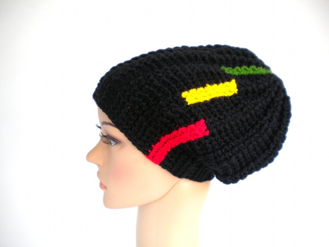 Rasta Hat With Cut Stripes on the Side, Jamaica Beanie, Dreadlock Tam ...