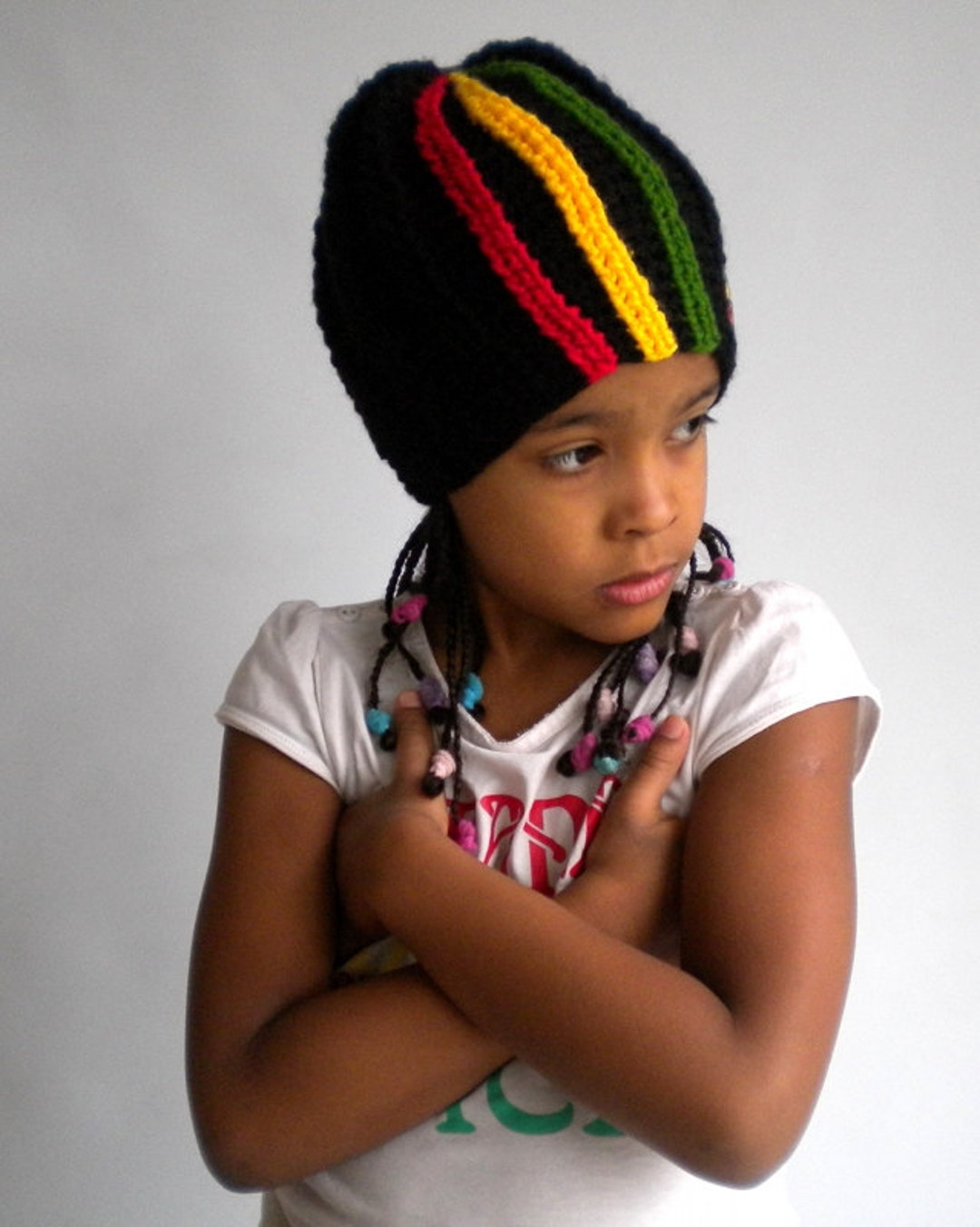 Slouchy Hat With Side Rasta Stripes, Boho Hat, Rastafari Accessories ...