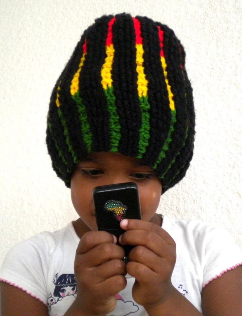 Rasta Hat, Big Dreadlock Beanie, Vertical Stripes, Rasta Slouch, Reggae ...