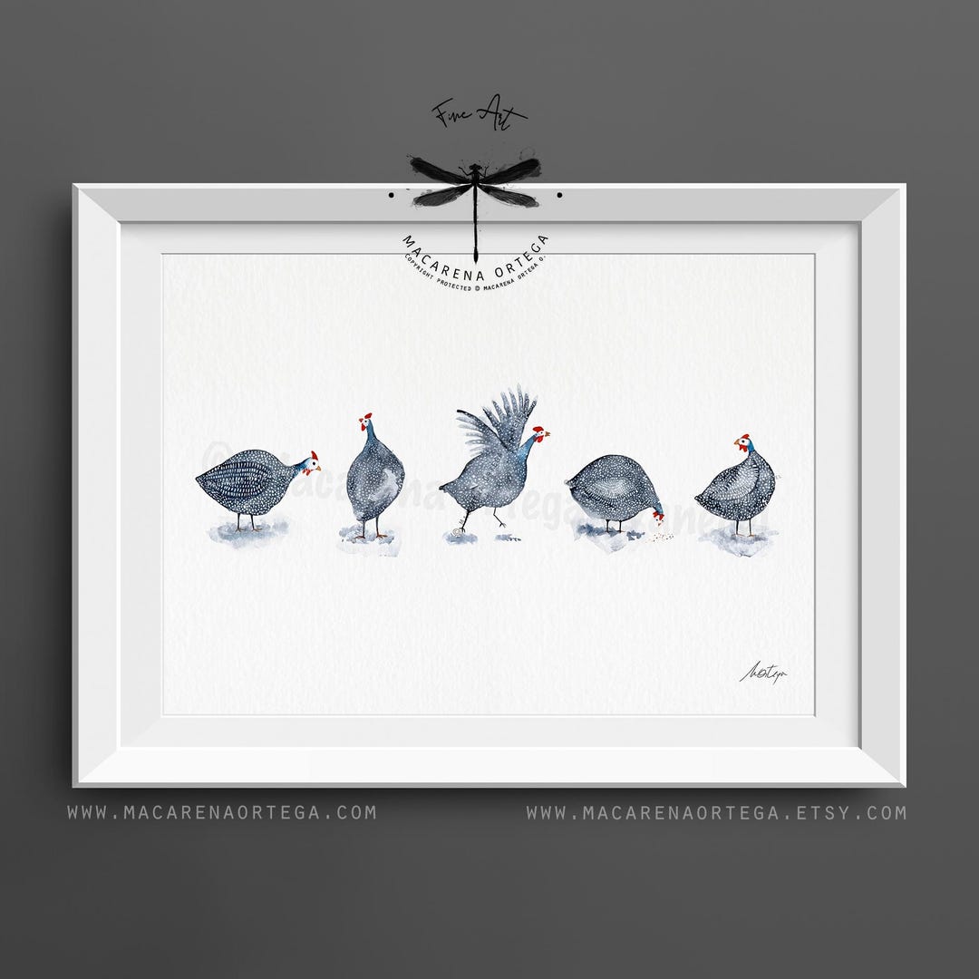Guinea Fowl Watercolor Art Print, Farmhouse Kitchen Wall Art ...