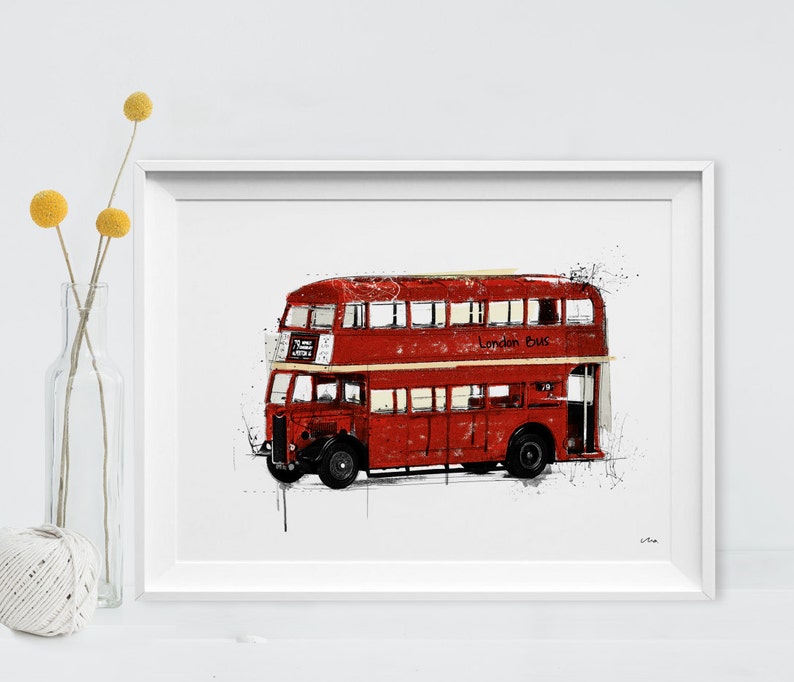 London Red Bus print UK Double Decker Bus poster Transport | Etsy