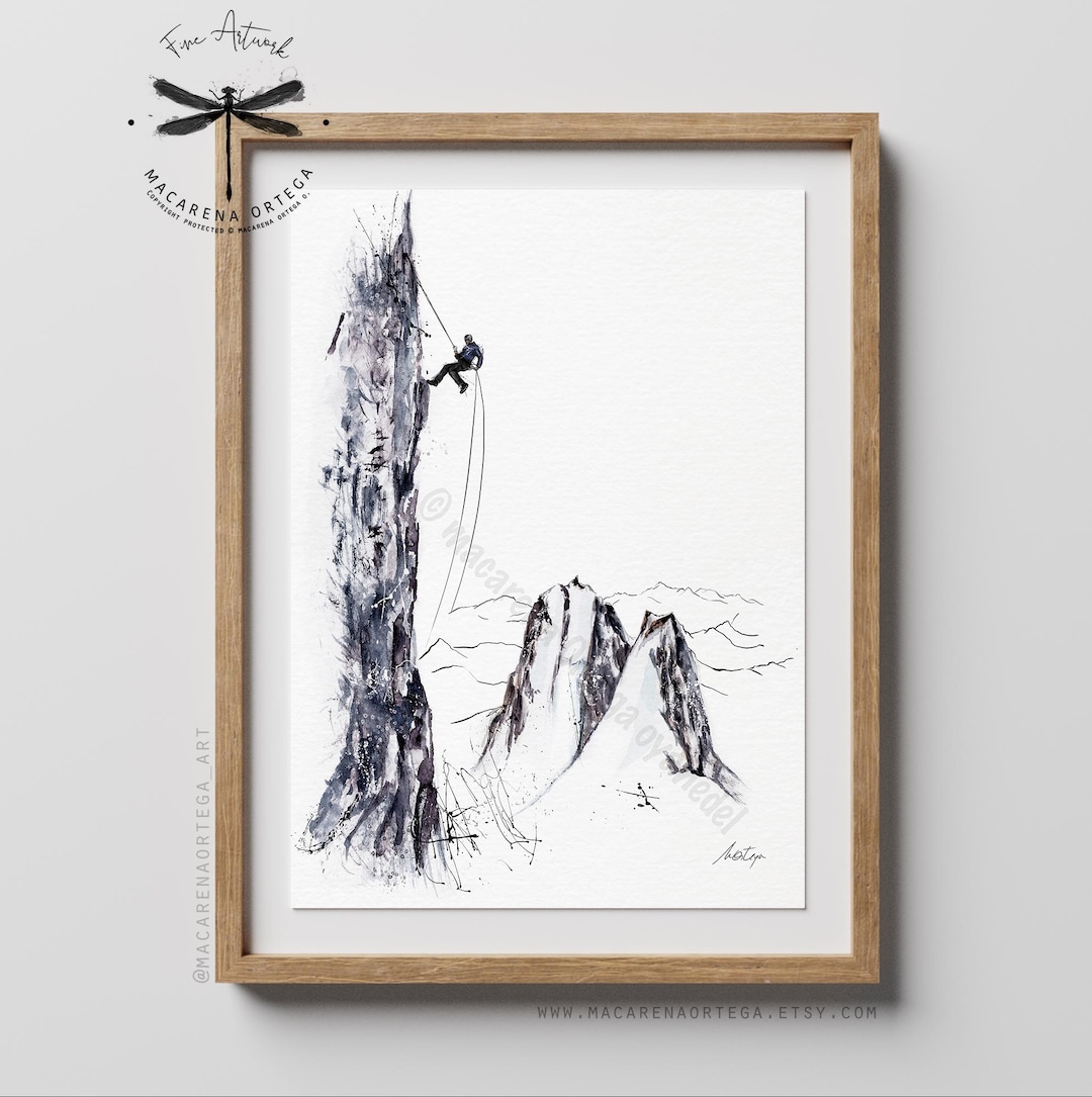 Rock Climber Watercolor Art Print | Climber Lovers, Adventurer Climbing ...