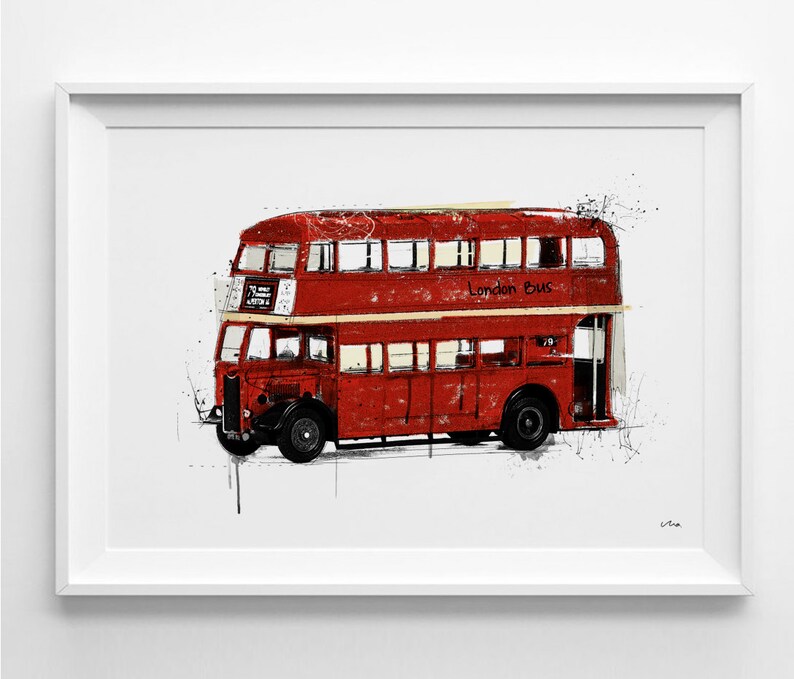 London Red Bus Print UK Double Decker Bus Poster Transport | Etsy