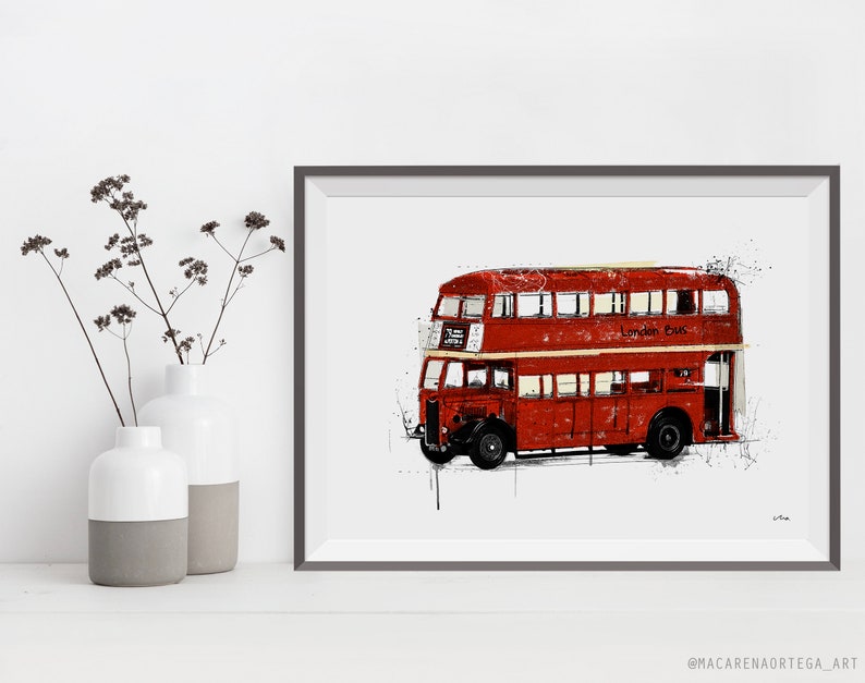 London Red Bus Print UK Double Decker Bus Poster Transport | Etsy