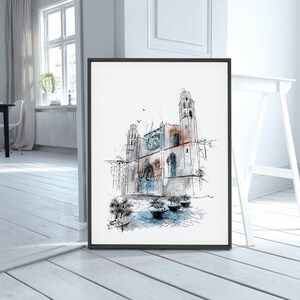 Santa Maria del Mar Print Church Barcelona Sketch art print | Etsy