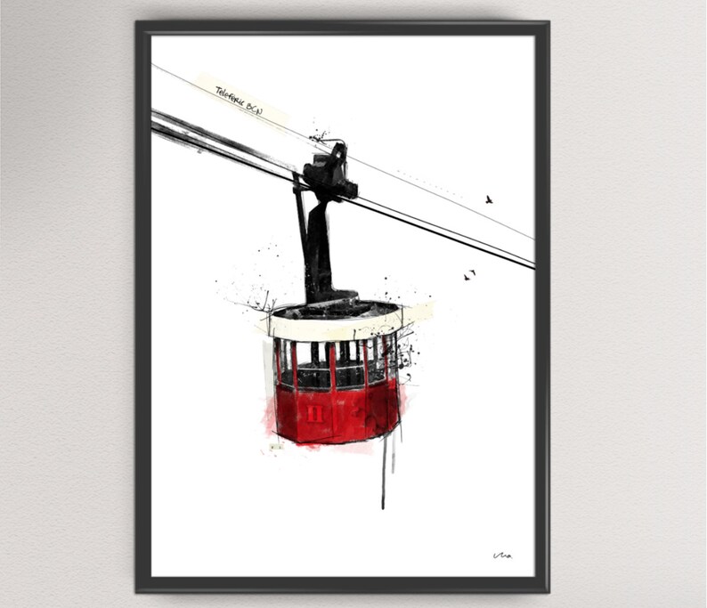 Cableway of Barcelona Cable Car Art Print Painting Teleferic - Etsy