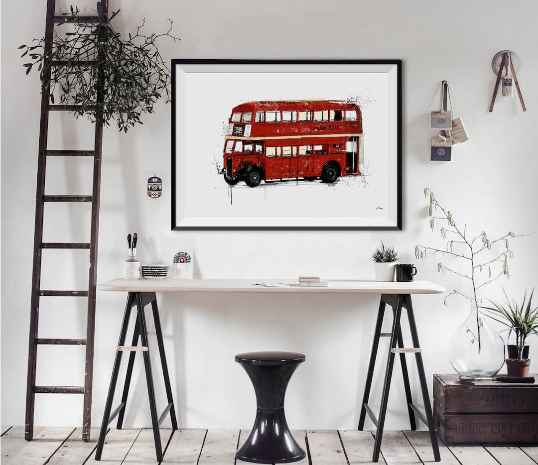 London Red Bus Print UK Double Decker Bus Poster Transport Themed Art ...