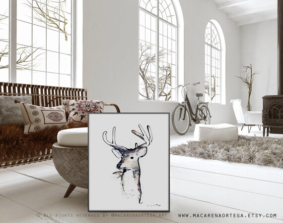 Deer Watercolor Print Deer Modern Art Deer Print Winter - Etsy