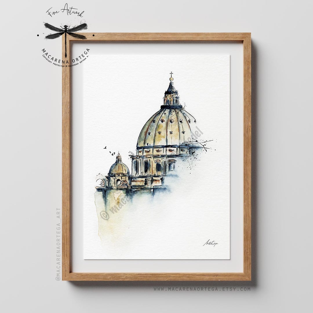 St. Peter’s Basilica Dome Art Print | Vatican Watercolor, Rome ...