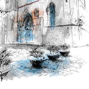 Santa Maria Del Mar Print Church Barcelona Sketch Art Print Church ...
