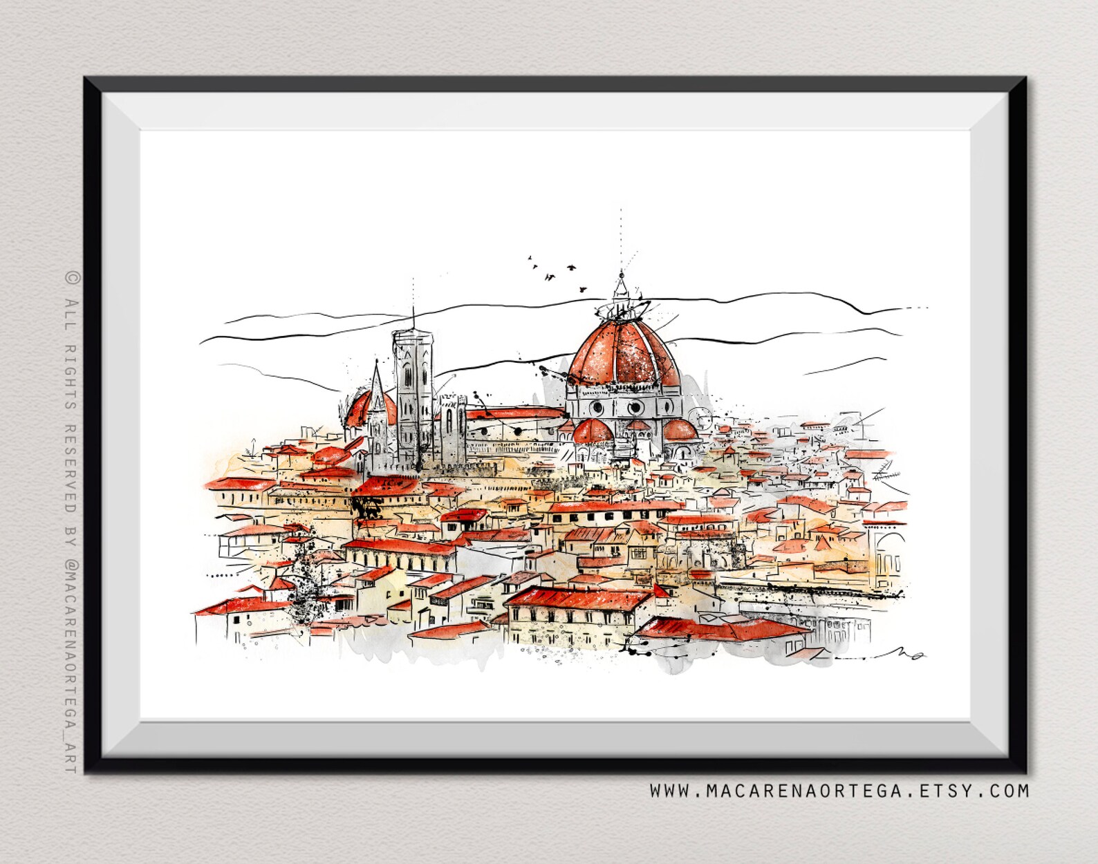 Florence Italy Painting Firenze Duomo Art Print Florence - Etsy