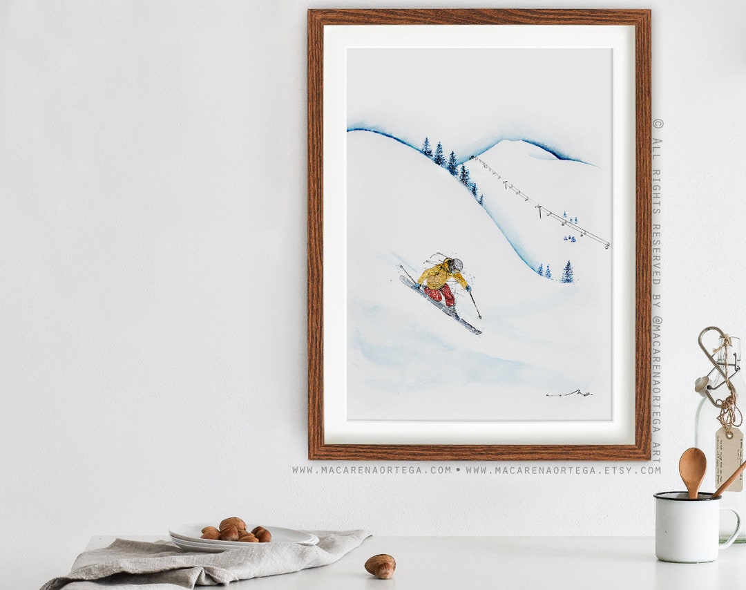 Telemark Skier POW Watercolor N53 Powder Freeride Poster Ski Lovers ...