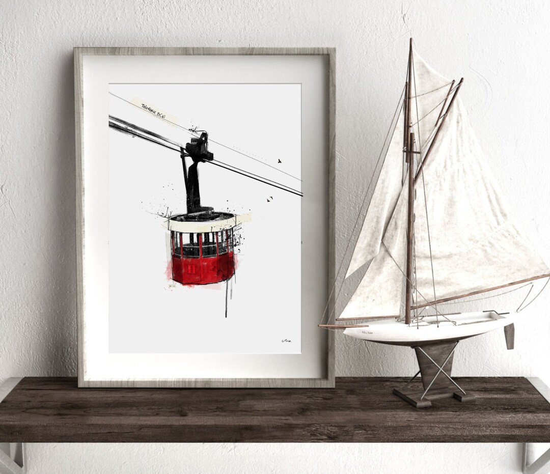 Cableway of Barcelona Cable Car Art Print Painting Teleferic - Etsy