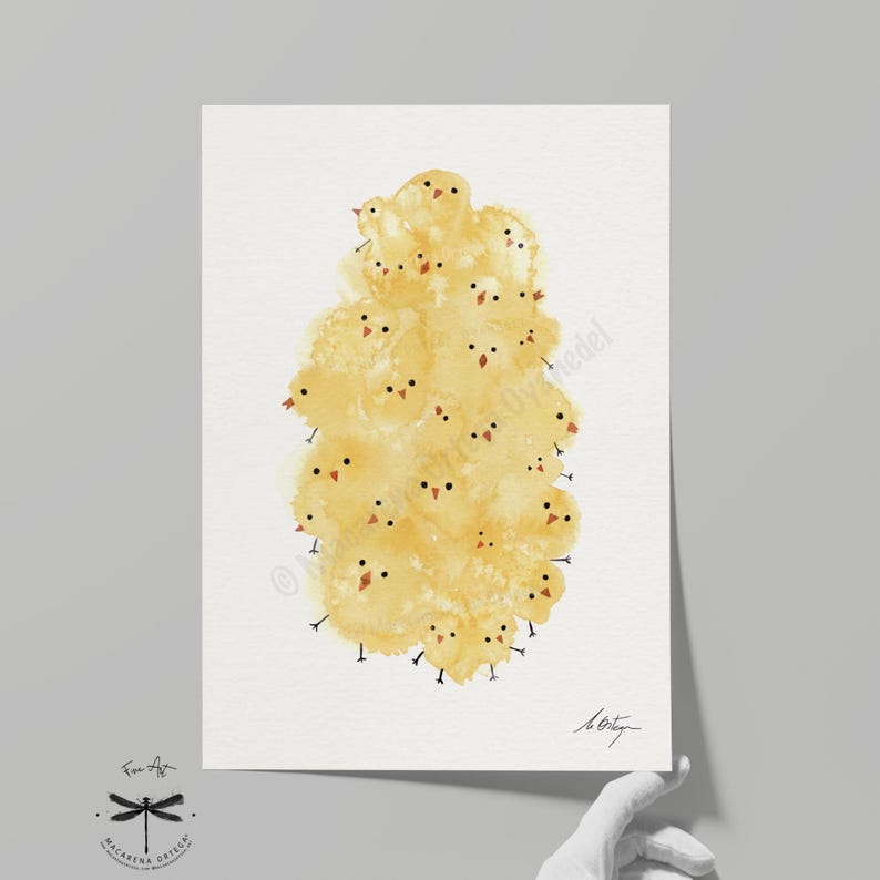 Yellow Baby Chick Watercolor Print | Cozy Nursery Wall Art for Nursery ...
