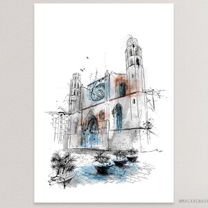 Santa Maria del Mar Print Church Barcelona Sketch art print | Etsy