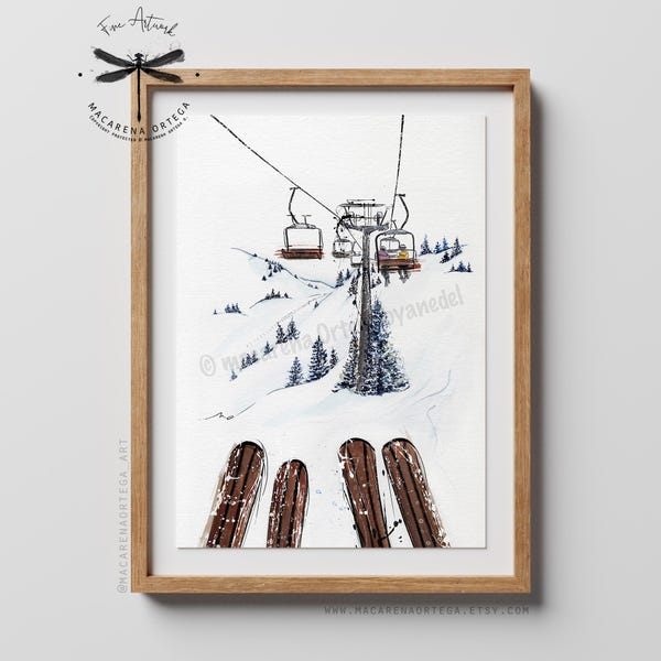 Chairlift Watercolor - Etsy
