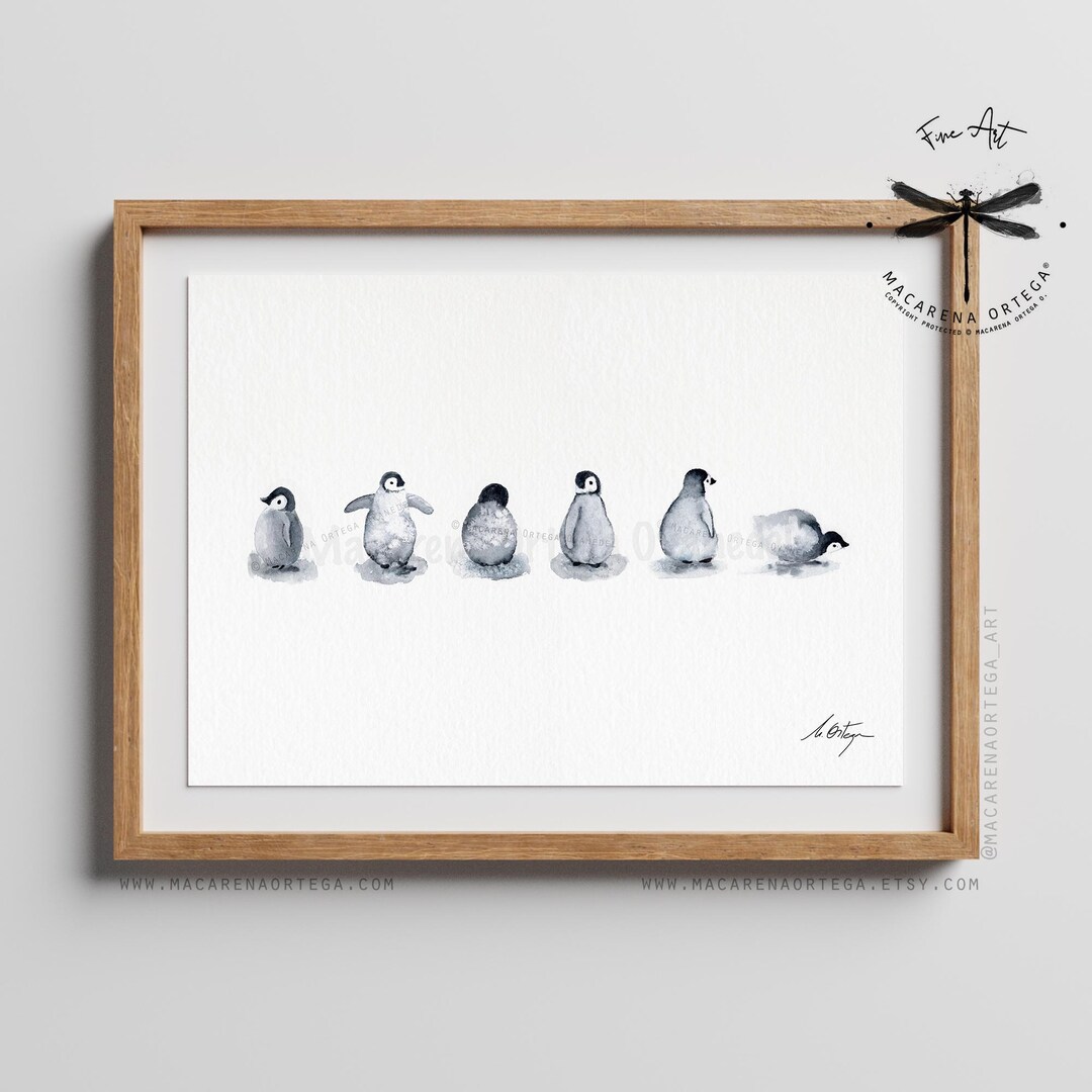 Six Little Penguins, Baby Penguin Watercolor Art Print | Minimalist ...