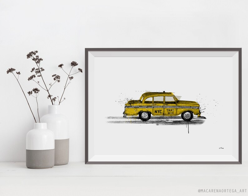 New York Taxi Cab Print poster collage New York Gift Yellow | Etsy