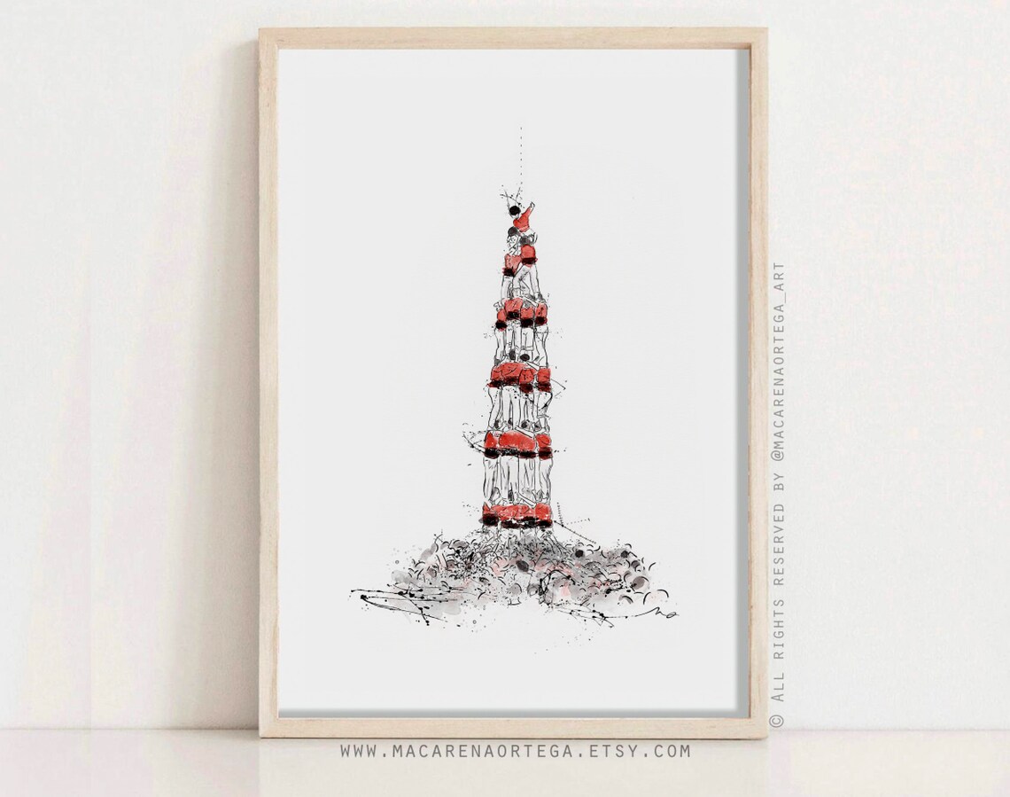 Castellers art print Barcelona Catalonia tradition A castell | Etsy