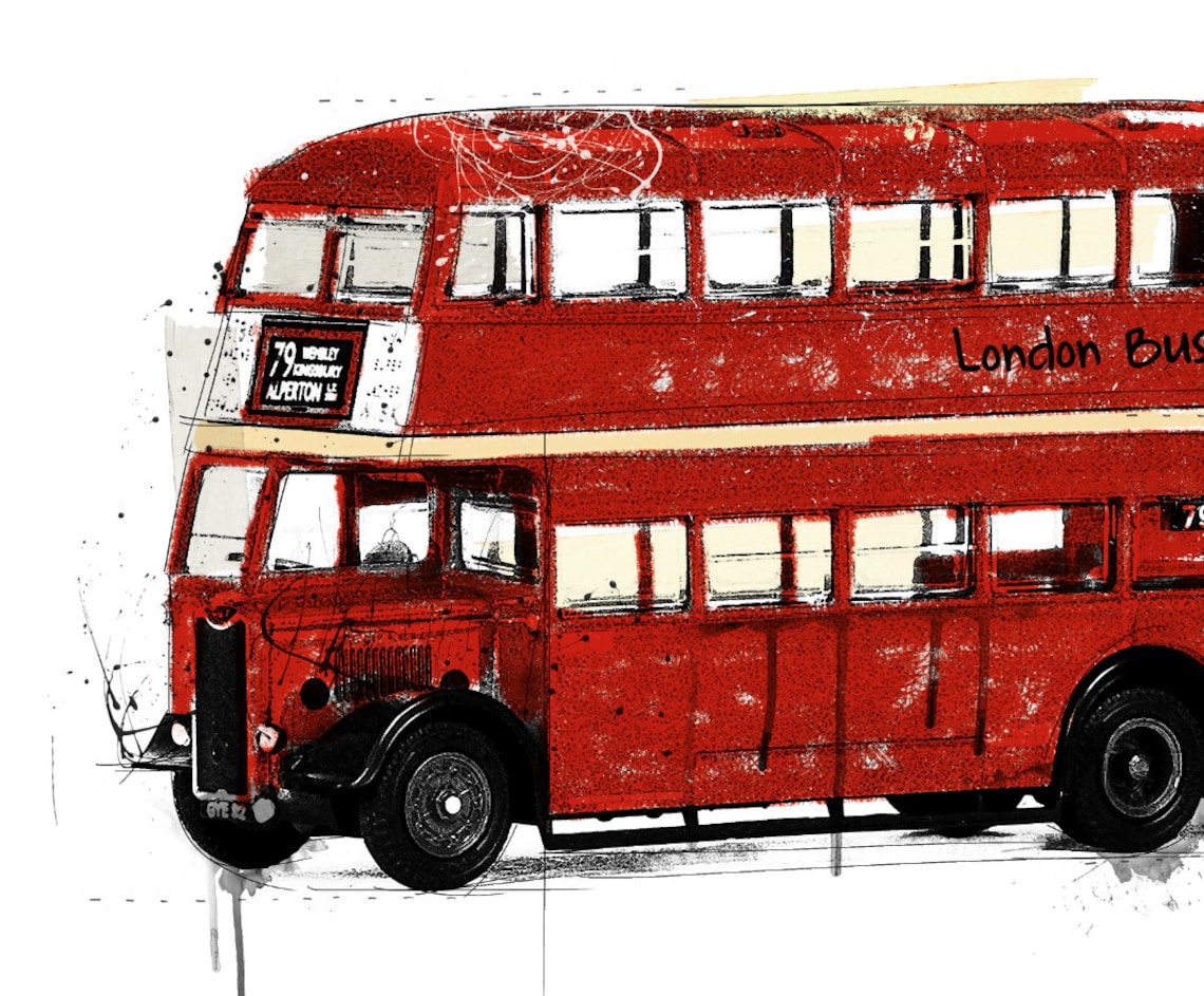 London Red Bus Print UK Double Decker Bus Poster Transport | Etsy