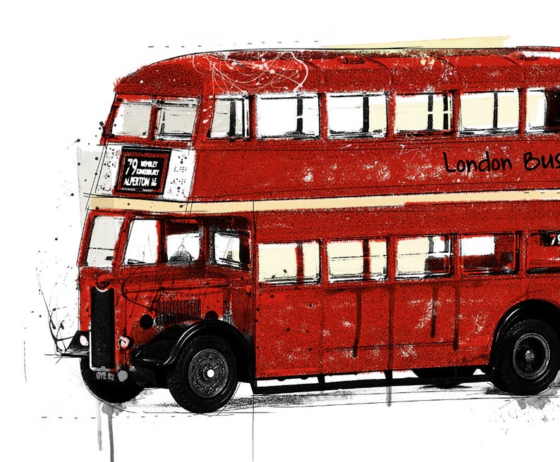 London Red Bus Print UK Double Decker Bus Poster Transport - Etsy