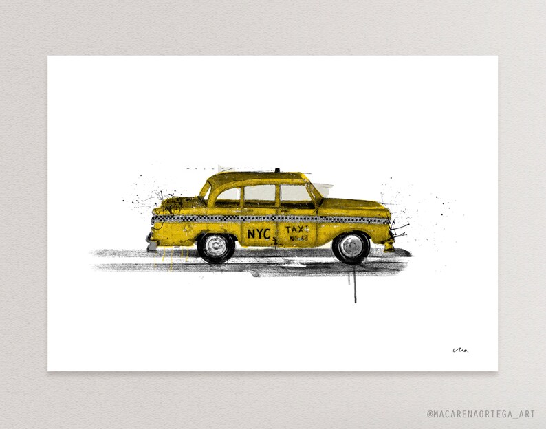 New York Taxi Cab Print poster collage New York Gift Yellow | Etsy