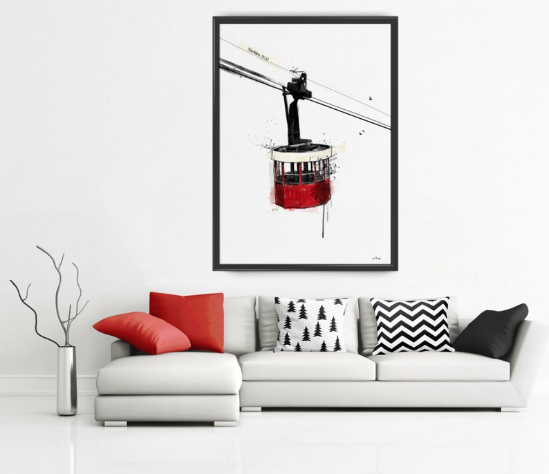 Cableway of Barcelona Cable Car art print painting teleferic | Etsy