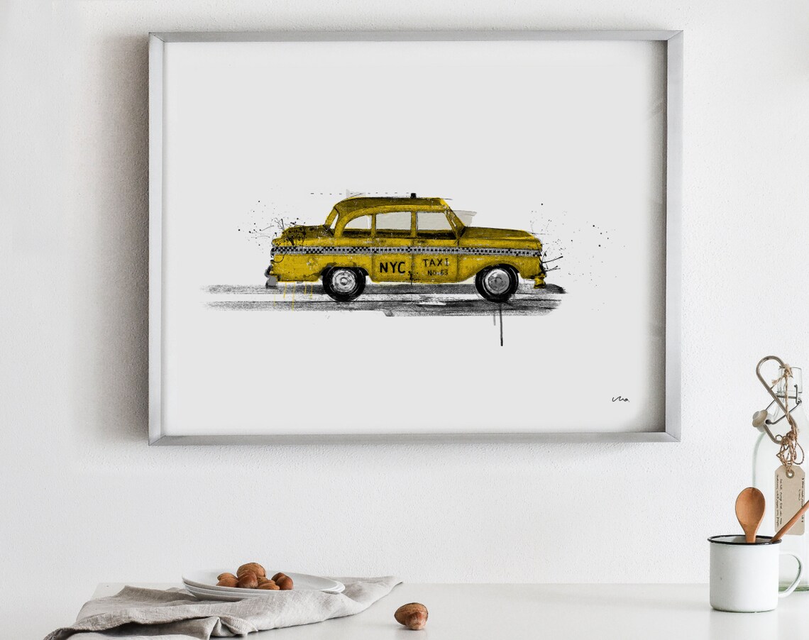 New York Taxi Cab Print Poster Collage New York Gift Yellow - Etsy