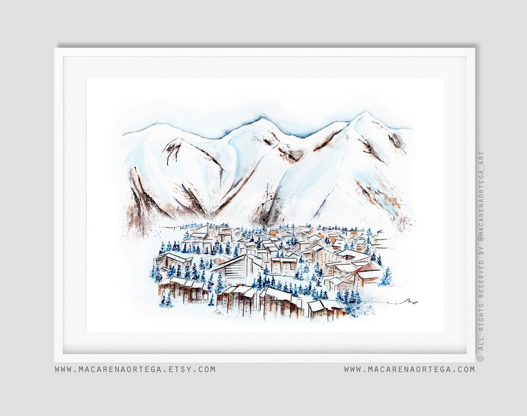 Les Deux Alps Ski Resort Mountain Art Print Watercolor Nº87 Les 2 Alps ...