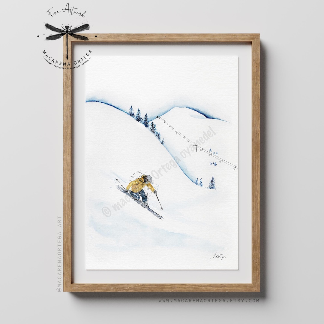 Telemark Skier POW Watercolor Art Print | Powder Freerider Skiing ...