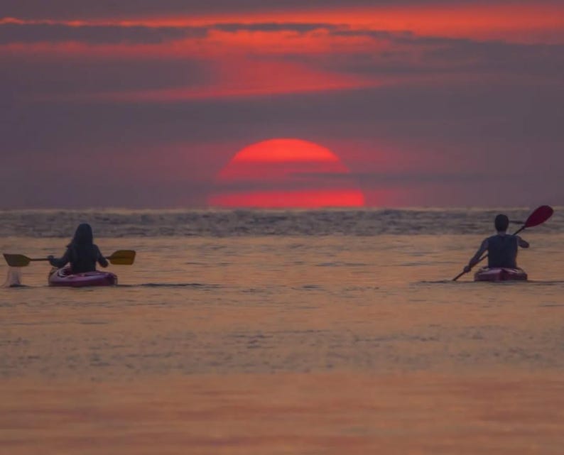 Kayaking Sunset Watercolor Art Print | Canoeing Sea Decor, Summer House ...